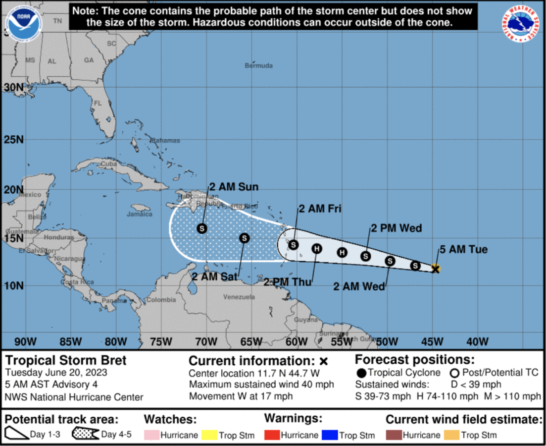 Tropical Storm Bret forecast to become hurricane by Thursday